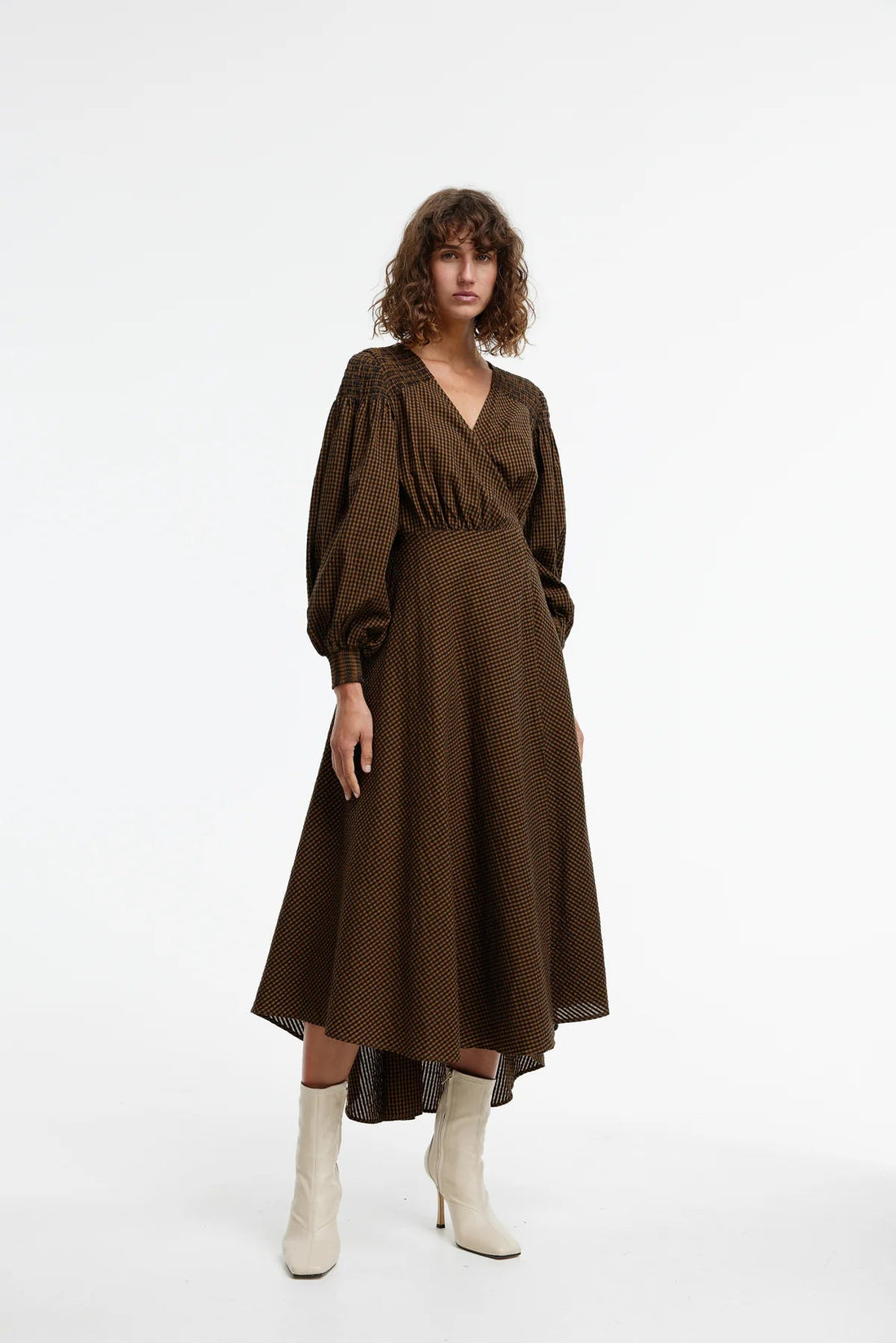 Kinney Arlo Wrap Cotton Dress - Chocolate And Black Gingham – Jodi ...