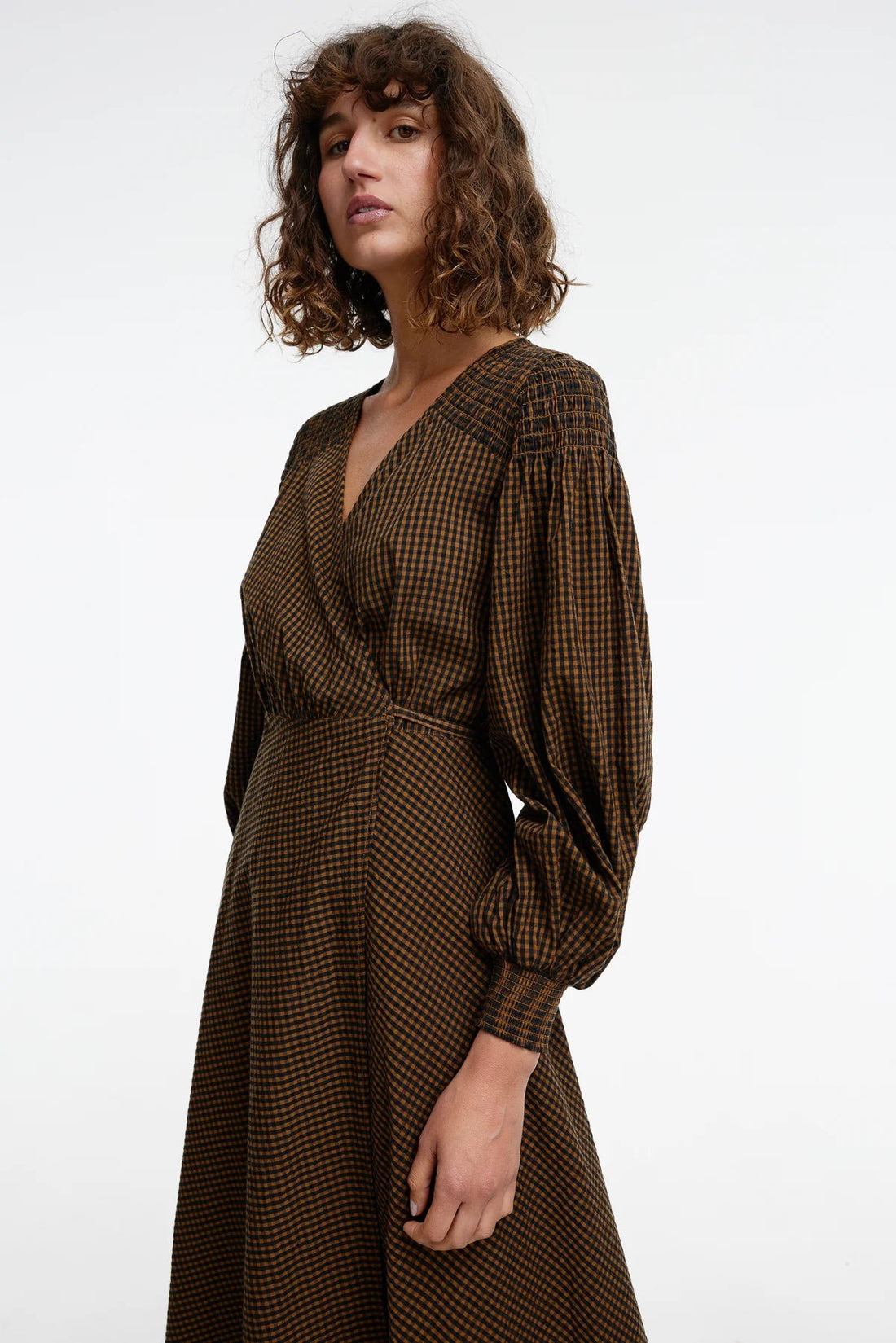 Kinney Arlo Wrap Cotton Dress - Chocolate And Black Gingham – Jodi ...