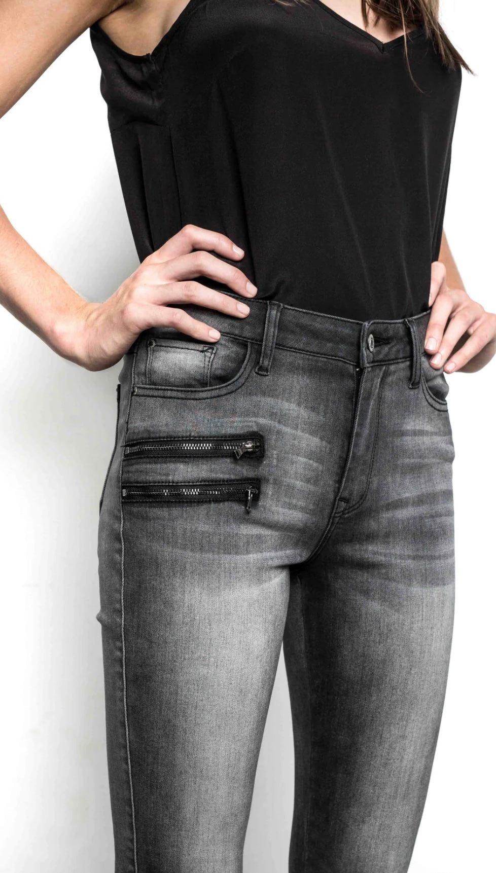 Saint Rose Stevie Zip Leg Jean - Charcoal – Jodi Maree Fashion