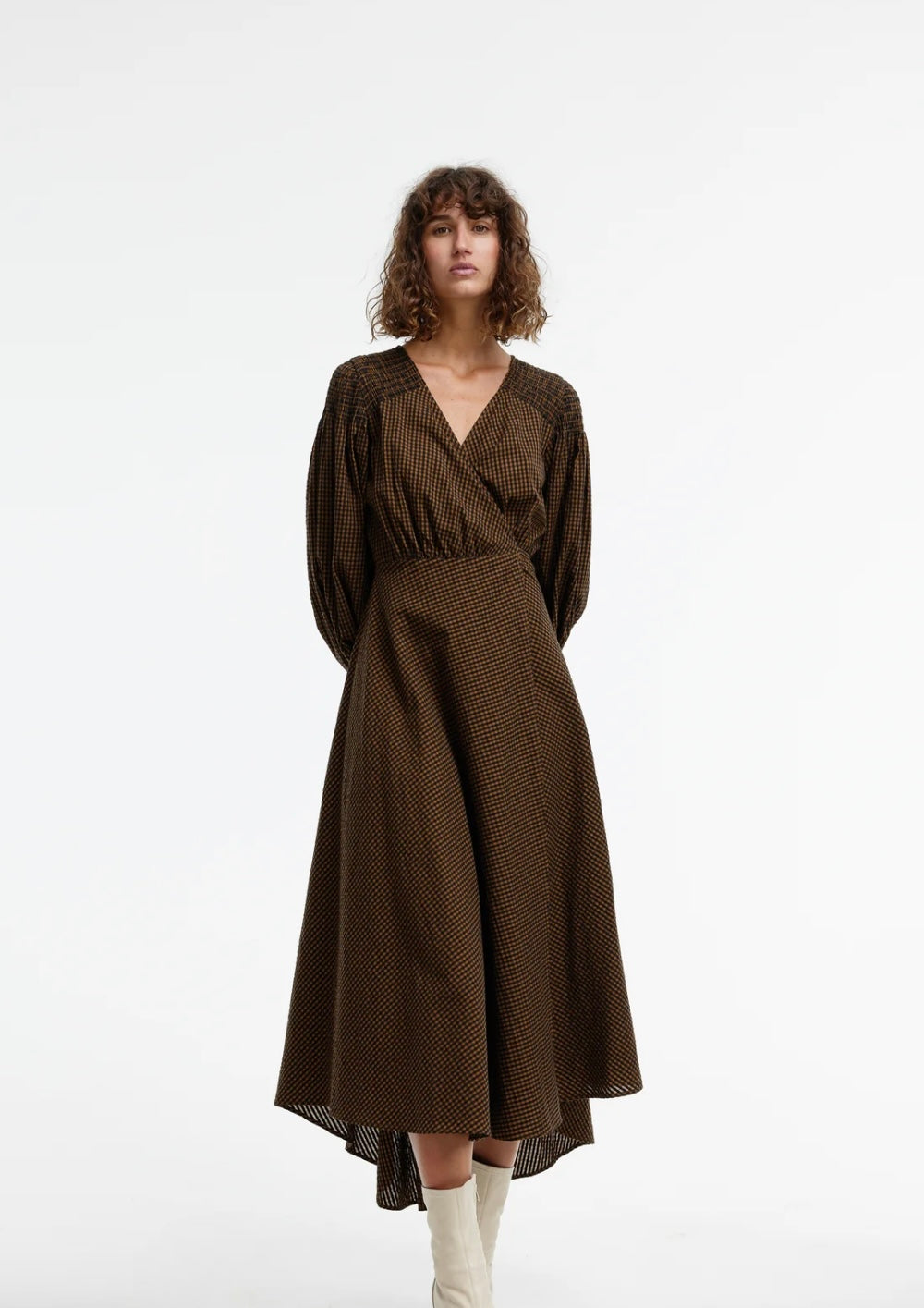 Kinney Arlo Wrap Cotton Dress - Chocolate And Black Gingham – Jodi ...